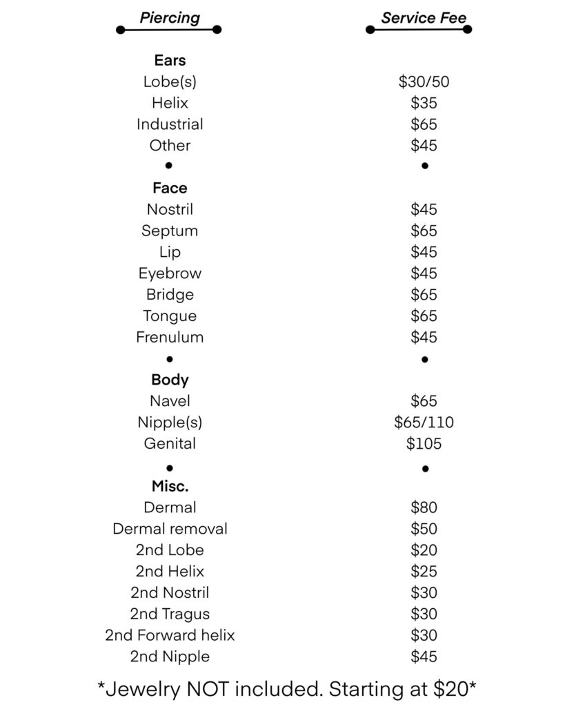 Piercing Pricing in Jersey City | 7 Souls Tattoo